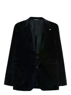 Tagliatore Single-breasted Velvet-texture Cotton Blazer - Blue