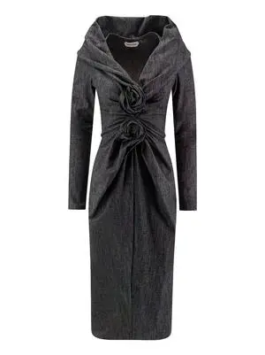 Alberta Ferretti Ruffled Long-sleeve Midi Dress - Grey
