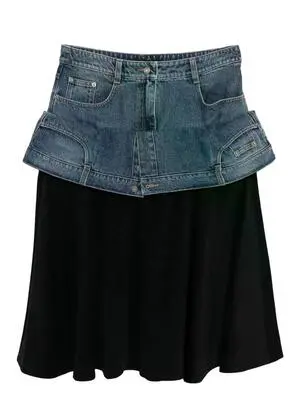 JUUN.J Layered Denim And Cotton Blend Skirt - Blue