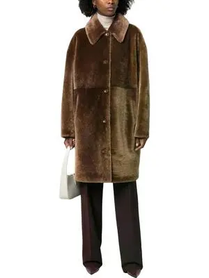 LISKA Single-breasted Shearling Coat - Brown