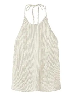 ST. AGNI Crinkled Pinstriped Woven Halterneck Tank - Neutrals