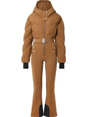 Cordova Ajax Hooded Belted Recycled Quilted Down Ski Suit - Brown