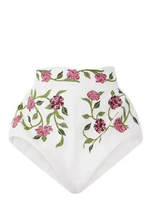 Agua Bendita Floral Embroidered Linen Shorts - Multi