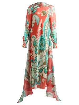 Etro Asymmetrical Printed Silk Midi Dress - Multi