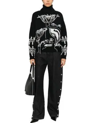 CIRCUS HOTEL Patterned Roll-neck Sweater - Black