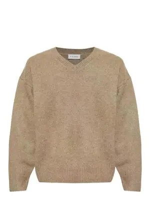 FRAME V-neck Sweater With Ribbed Trim - Brown