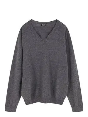 Zegna V-neck Fine Knit Sweater - Grey