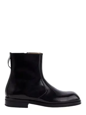 LEMAIRE Square Toe Leather Ankle Boots - Black