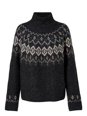 Vince Cashmere Turtleneck Sweater With Geometric Print - Grey