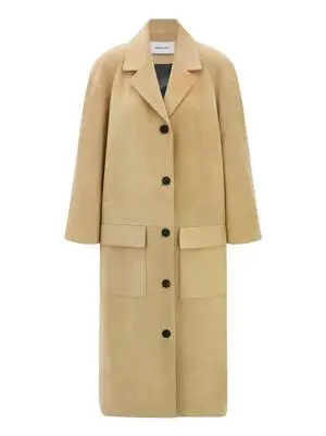FERRAGAMO Single Breasted Suede Coat - Neutrals