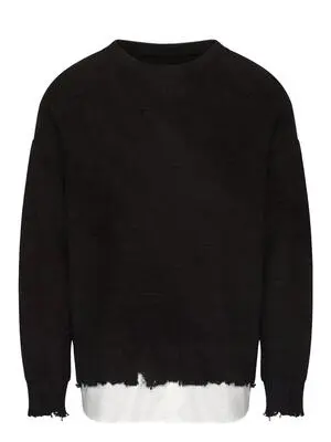 MAISON MARGIELA Distressed Knit Crew Neck Sweater - Black