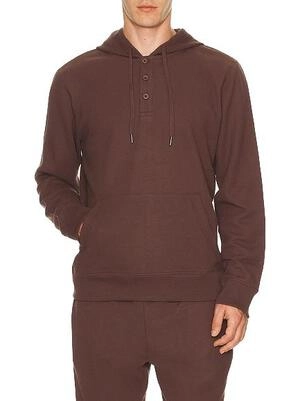 Onia Onia Waffle Half Button Hoodie Java
