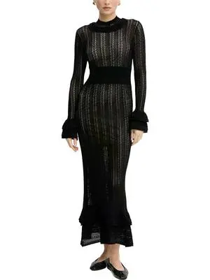 TWINSET Knitted Ruffled Maxi Dress - Black