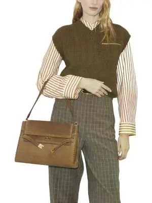 Tory Burch Large Lee Radziwill Shoulder Bag In Suede - Brown