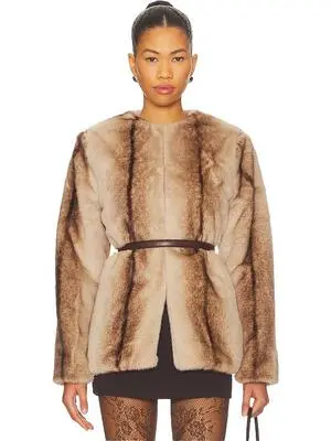 Line & Dot The City Faux Fur Jacket - Brown