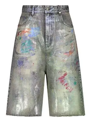 We11Done Ash Painted Design Denim Shorts - Grey