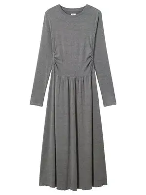 B+AB Long-sleeve Midi Dress With Pleated Skirt - Grey