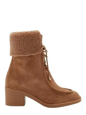 JIMMY CHOO Hali Shearling Lined Lace Up Boots - Tan