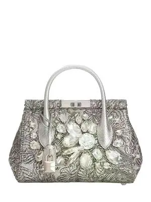 Dolce & Gabbana Mini Marlene Day Tote Bag With Floral Embroidery - Silver