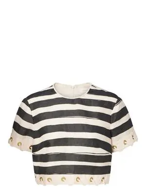 Zimmermann Zimmermann Rebellion Striped Linen Crop Top Black