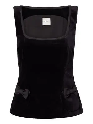 Posse Quincy Bow-detail Cotton Velvet Top - Black