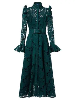 LEO LIN Aliyah Belted Lace Midi Dress - Green
