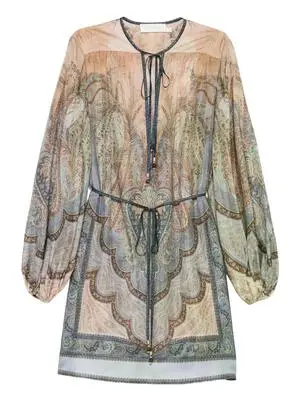 Zimmermann Wanderlust Tie-neck Mini Dress With Paisley Print - Blue