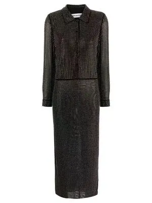 SELF-PORTRAIT Embellished Midi Shirtdress - Black