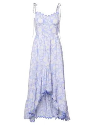JULIET DUNN Asymmetrical Floral Cotton Midi Dress - Blue