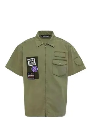 Palm Angels Patch-detail Zip-up Shirt - Green