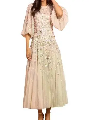 NEEDLE & THREAD Sylvia Rose Midi Dress - Neutrals