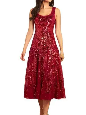 NEEDLE & THREAD Embellished Midi Dress - Red