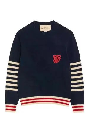 Valentino Garavani Striped Embroidered Sweater - Blue