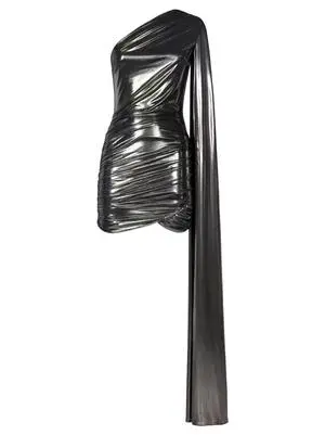 ROOM76 One-shoulder Draped Mini Dress With Sash Detail - Silver