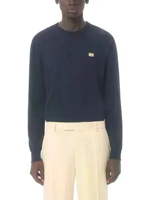 Valentino Garavani Valentino Garavani VLogo Patch Wool Crew Neck Sweater Blue