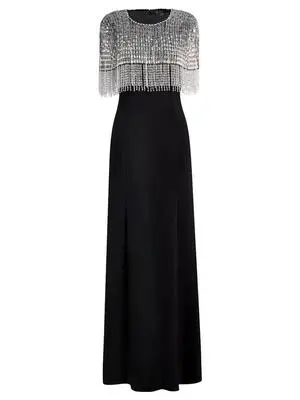 Jenny Packham Sabine Beaded Fringed Maxi Dress - Black
