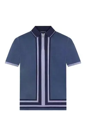 Manière De Voir Stripe-detailed Zip-fastening Knit Polo Shirt - Blue