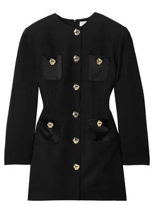 VIOLANTE NESSI Button-embellished Wool-blend Mini Dress - Black