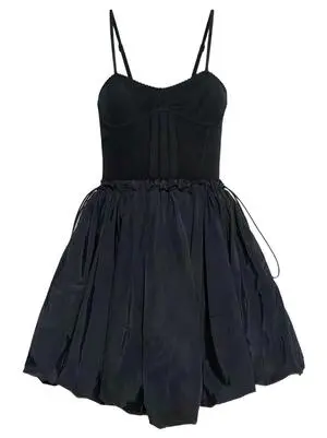 Attico Flared Mini Dress With Scalloped Trim - Black