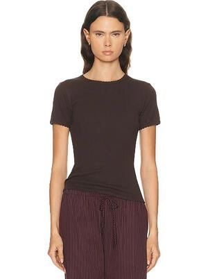 LESET Pointelle Slim Fit Tee - Choco