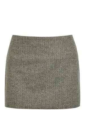 REFORMATION Carla Herringbone Tweed Mini Skirt - Grey