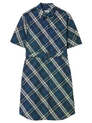 Burberry Check Cotton Shirt Dress - Blue