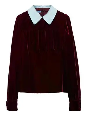Prada Velvet Top With Detachable Collar - Red