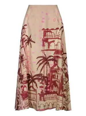 Johanna Ortiz Graphic Print Midi Skirt - Neutrals