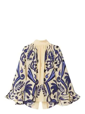 Johanna Ortiz Printed Silk Crepe De Chine Blouse With Tie Detail And Cut-out - Neutrals