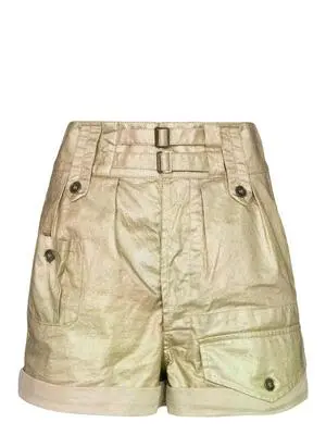 Saint Laurent High Rise Belted Coated Linen Shorts - Neutrals