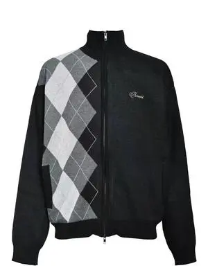 BREATH Embroidered Argyle Zip Cardigan - Black
