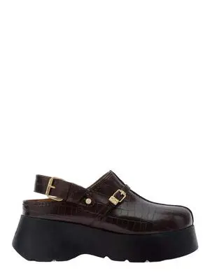 GANNI Crocodile-effect Buckle Pumps - Brown