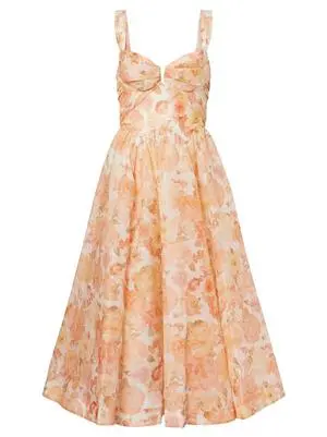 Zimmermann Rebellion Floral Linen And Silk Midi Dress - Orange