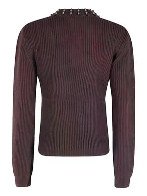 ISABELLE BLANCHE Cut-out Embellished Ribbed Knit Sweater - Brown